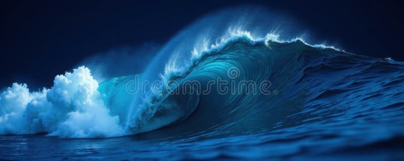 Deep Blue Wave Cresting, Rich Navy Background, Digital, Fluid Stock ...