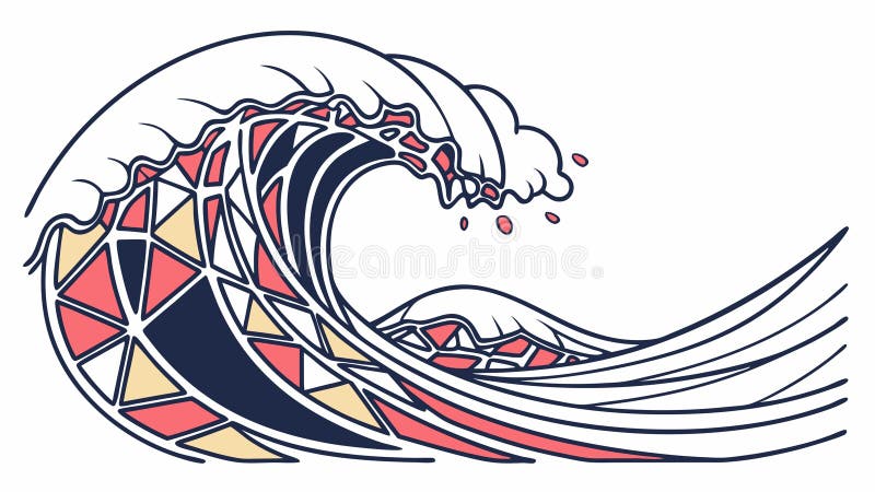 Deep Blue Wave with Geometric Patterns, Stylized Ocean, Vector Design ...