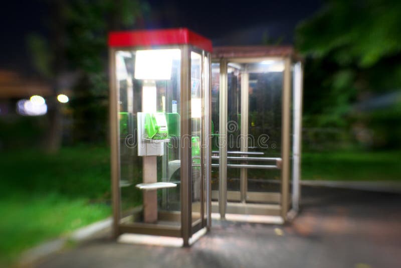 Deep Bokeh of Empty Telephone Booths in the Midnight in Tokyo Stock ...