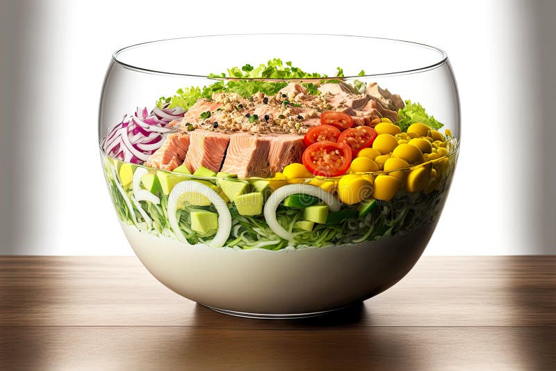 Deep Bowl with Healthy Tuna Salad Standing on Table Stock Image - Image ...