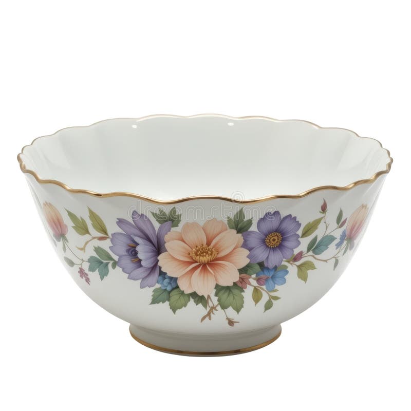 Deep Bowl Porcelain with Shiny White Surface, Elegantly Adorned with ...