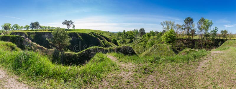 Deep Branched Ravine with Steep Slopes Overgrown with Single Trees ...