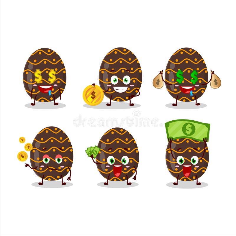 Deep Brown Easter Egg Cartoon Character with Cute Emoticon Bring Money ...