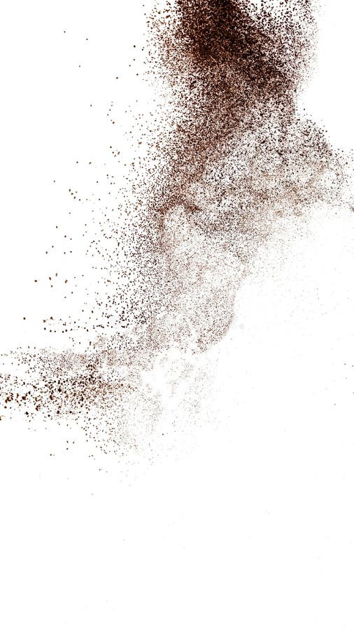 Brown Powder Dust Cloud.Brown Particles Splattered on White Background ...