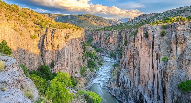 A Deep Canyon is Traversed by a Winding River with Views from the ...