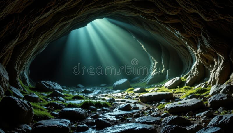 Deep Cave Glow Gradient in Stone Grey and Moss Green, Underlight ...
