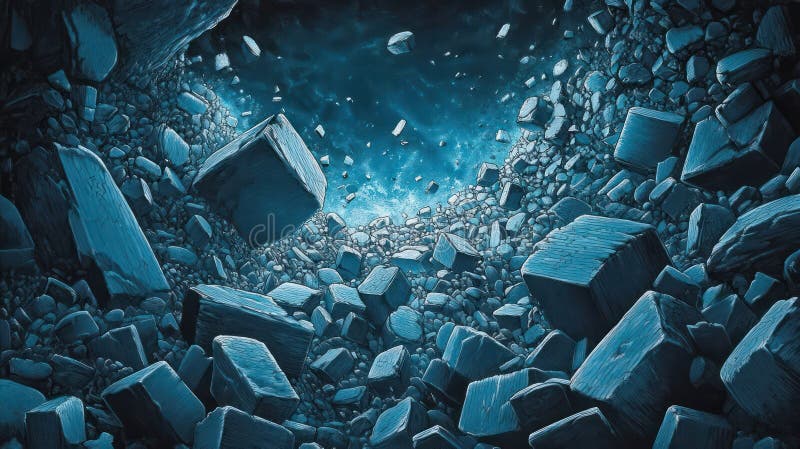 A Deep Chasm Filled with Large Rocks and a Glowing Blue Light Emanating ...