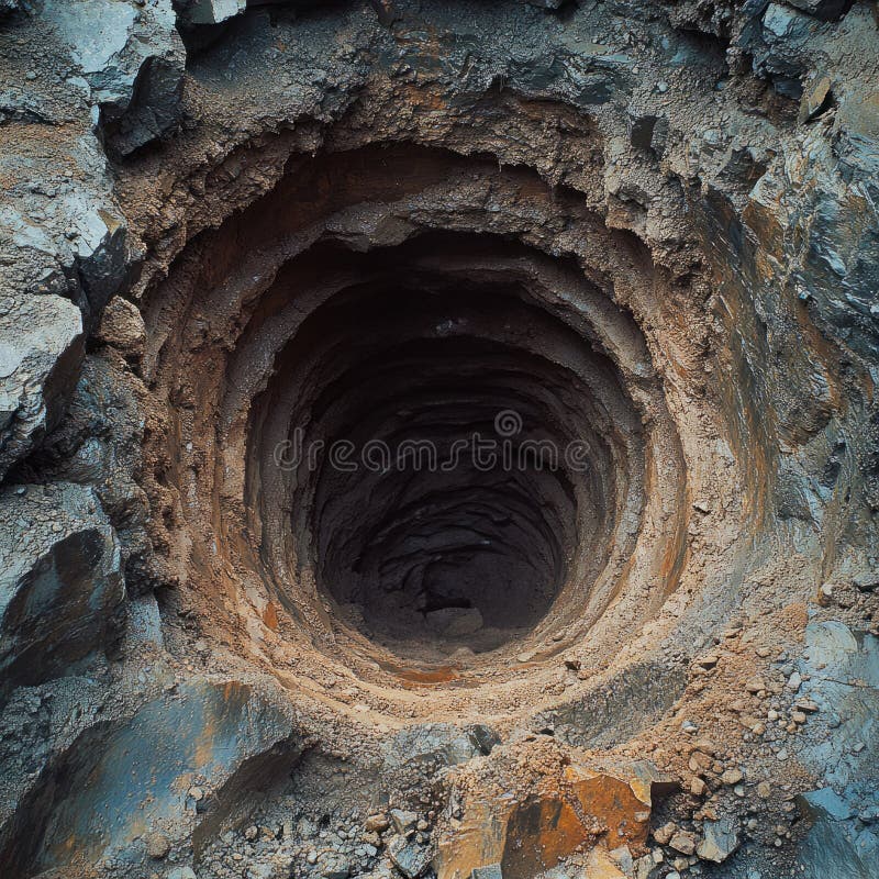 A Deep Circular Hole in Rocky Soil, Resembling an Excavation Site ...