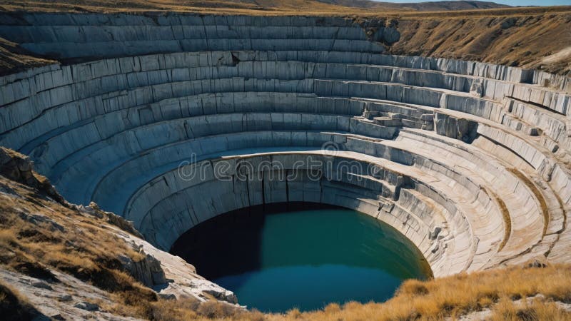 Aerial View of a Huge Abandoned Quarry Filled with Turquoise Water ...