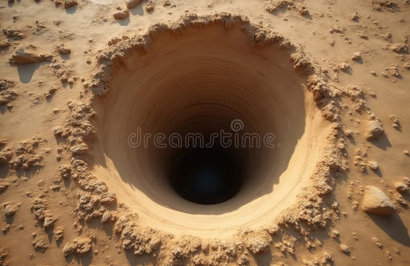 Deep Circular Sinkhole Dug in Earth. Dramatic View. Hole Dark Depth ...