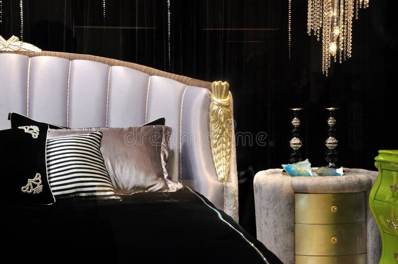 Deep color style bedroom stock image. Image of design - 19633731