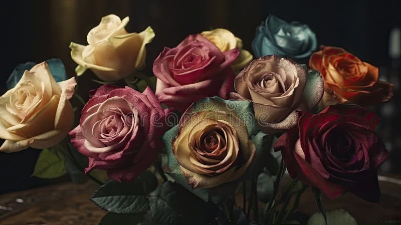 Deep and Colorful Vintage Roses Bouquet for Invitations and Posters ...
