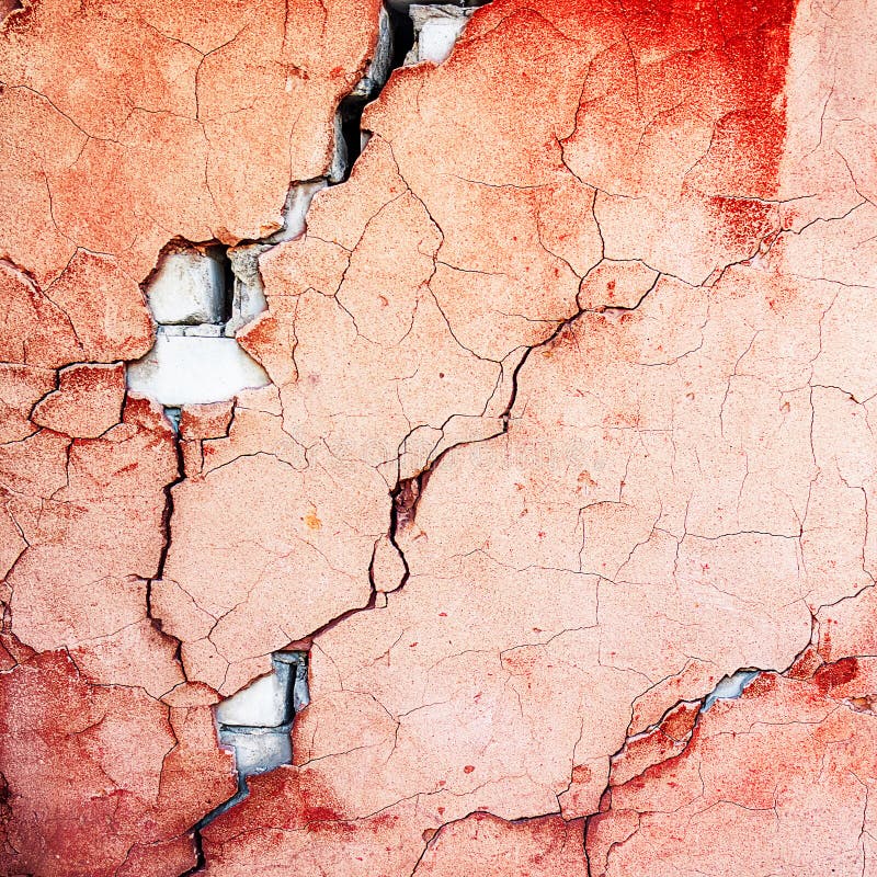 Deep Crack in a Brick Wall. Texture of an Old Painted Red Wall ...