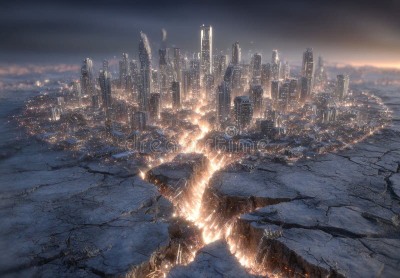 A Deep Crack in the Ground is Seen Near a Destroyed Building Following ...