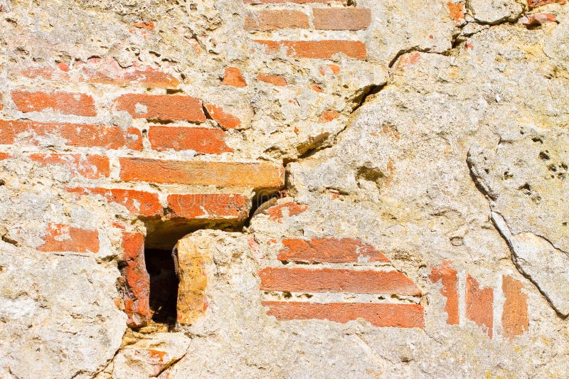 Deep Crack in Old Brick and Stone Wall with Damaged Plaster Stock Photo ...