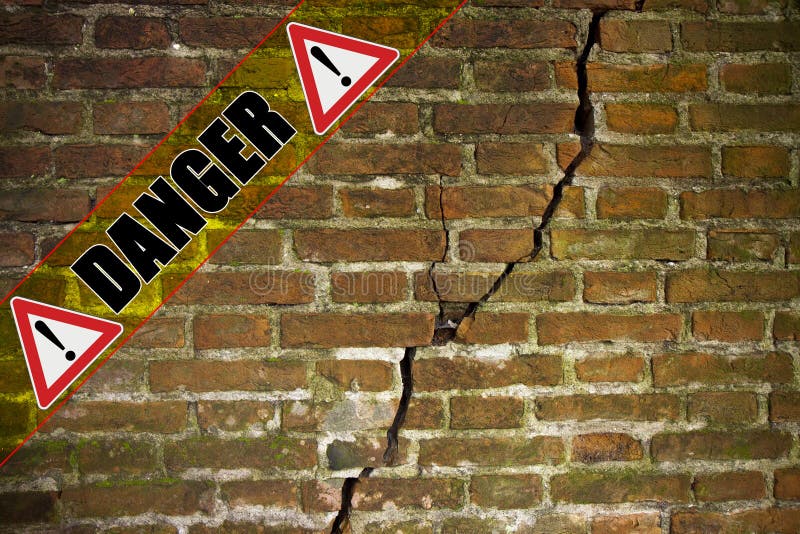 Brick Wall, Danger Of Collapse Stock Photo - Image of cement, mortar ...