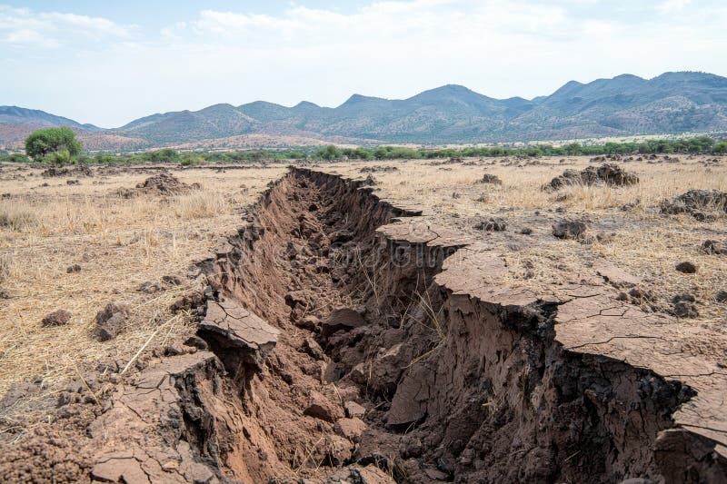 Deep Cracked Earth in a Dry Field Caused by Severe Drought in Arid ...