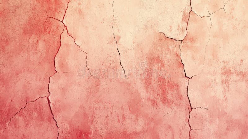 Deep Cracks Spread Across a Weathered Red Wall, Creating a Textured ...