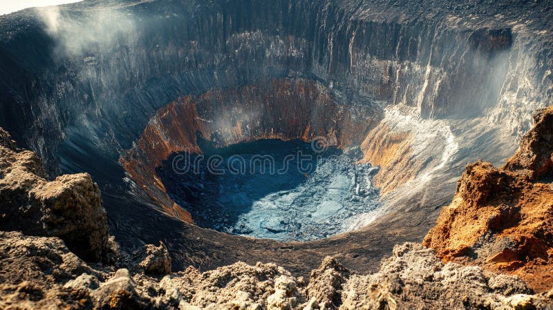 A Deep Crater with a Circular Hole in Its Center, Surrounded by Rough ...
