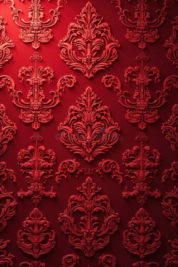 Deep Crimson Damask Wallpaper, Subtle Embossed Pattern, Wallcovering ...