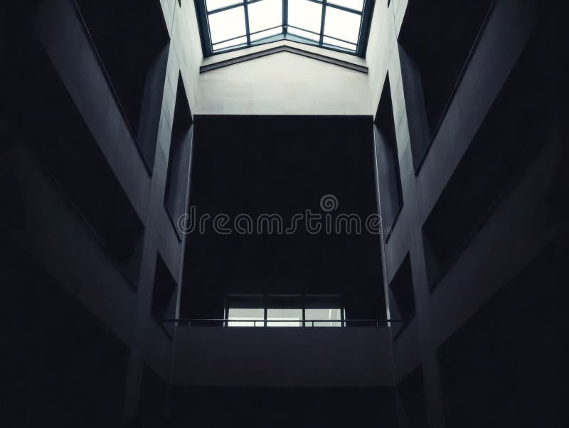 Dark Architectural Interior with a Skylight Illuminating the Space ...