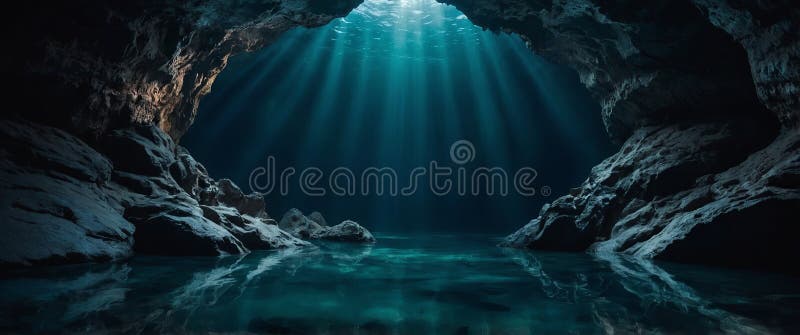 A Deep, Dark Cave with a Pool of Water at the Bottom. Stock Photo ...