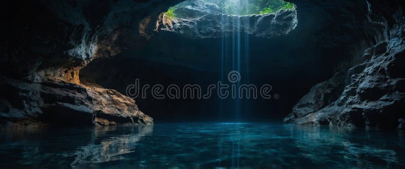 A Deep, Dark Cave with a Pool of Water at the Bottom. Stock Image ...