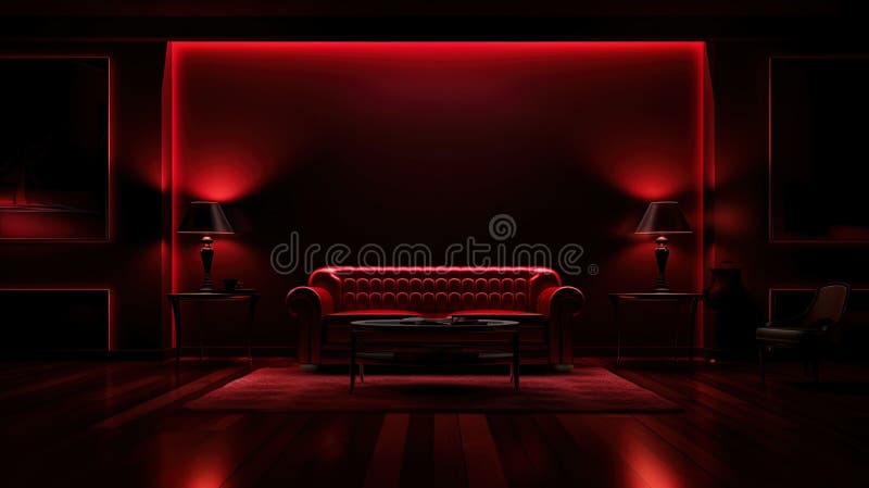 A Deep Dark Red Room with a Reflection of Light on Furniture Stock ...