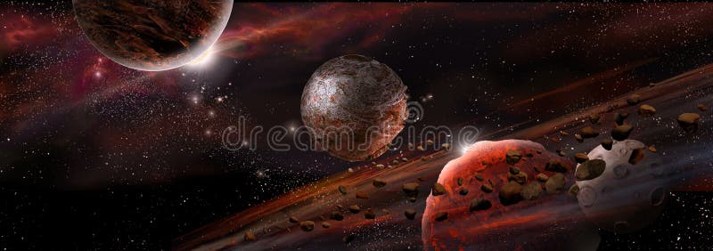 Deep Dark Space with Terrestrial Exoplanets and Asteroids Stock ...