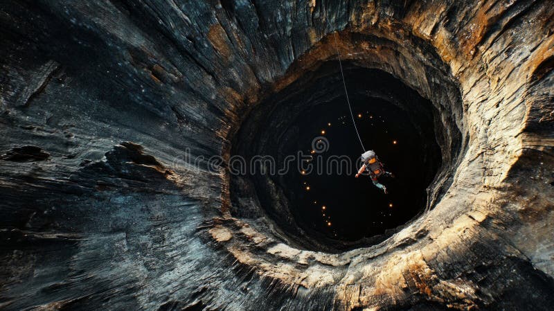 A Deep, Dark Well Captures an Adventurous Spirit. a Figure Descends ...