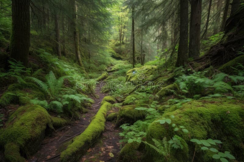 Deep and Dense Forest, with Trail Markers Guiding the Way Stock ...