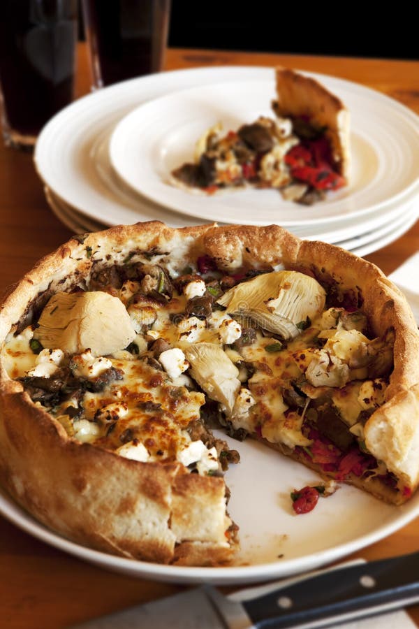 Deep Dish Pizza stock photo. Image of vegetarian, drink - 18433466