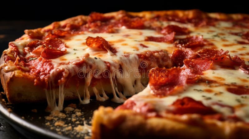 Deep-dish Pizza with Bubbling Cheese, Close-up Stock Illustration ...