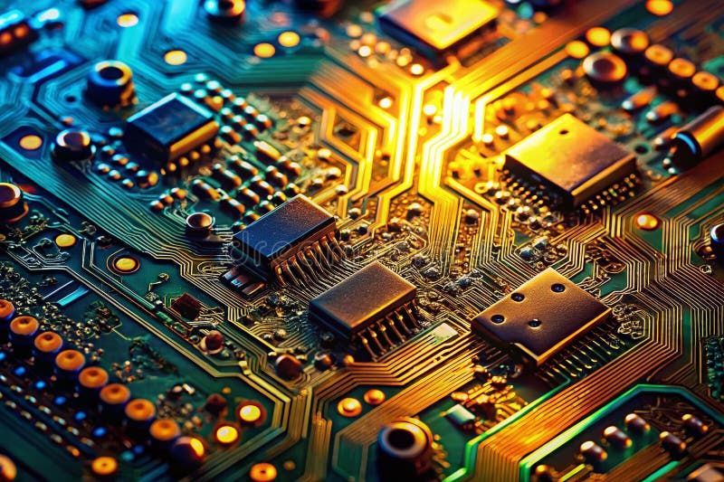 Deep Dive into Advanced SMT Technology on a Green Circuit Board Closeup ...