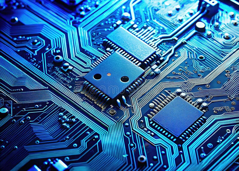 Deep Dive into a Blue Printed Circuit Board Closeup Exploration of Modern Electronics Technology ...