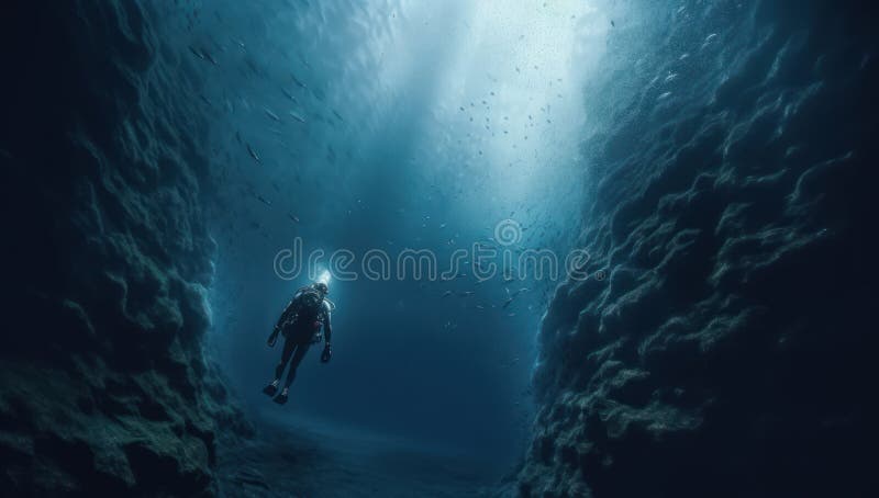 Deep Dive Exploring the Dark Depths of the Inky Blue Ocean - Generative ...