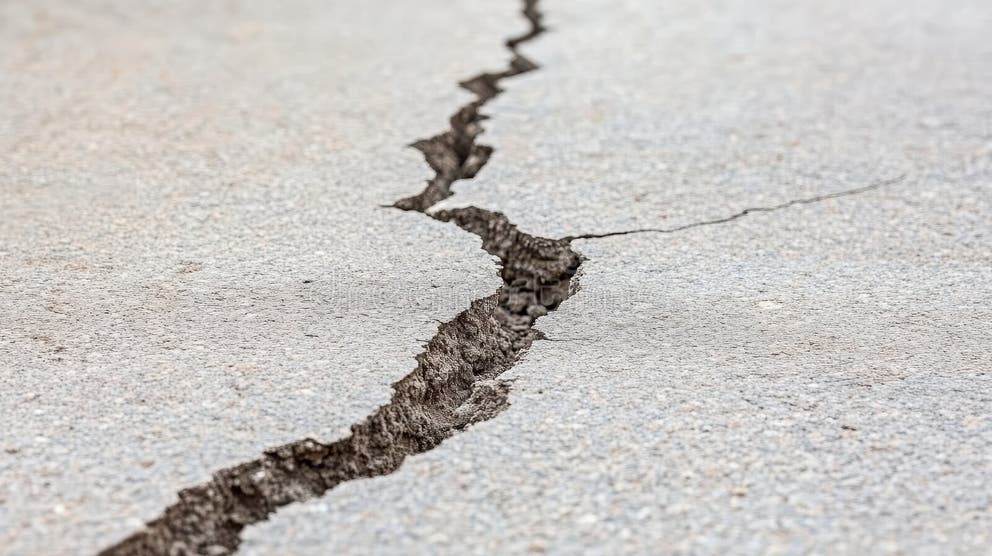 Deep Divide: Close-up of a Large Crack in Concrete, Highlighting ...