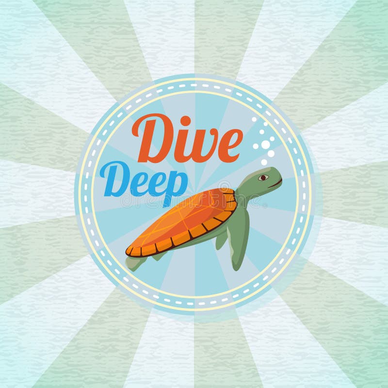 Deep Diving Ocean Turtle. Retro Background Stock Vector - Illustration ...