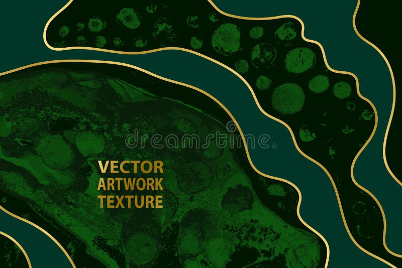 Deep Emerald Green Waves and Swirls with Golden Layers Vector Artwork ...