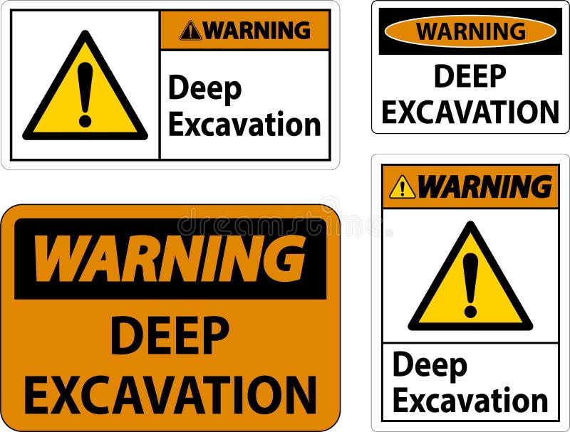 Deep Excavation Warning Sign on White Background Stock Vector ...
