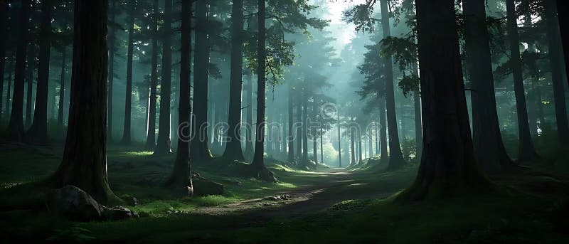 Deep Forest with Emerald Green Canopy Stock Photo - Image of sunlight ...