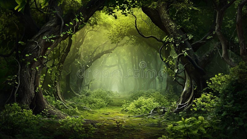 Deep Forest. Fantasy Backdrop Concept Art. Generative Ai Stock ...