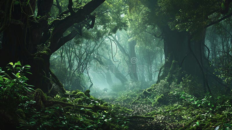 Deep Forest. Fantasy Backdrop Rain Forest. Generative Ai Stock ...