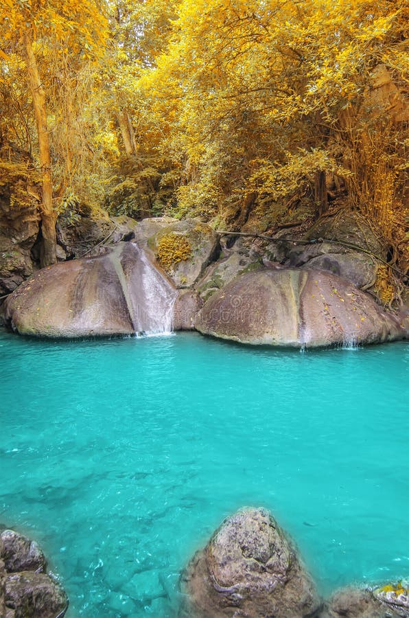 Deep Forest Waterfall in Kanchanaburi Stock Image - Image of tropical ...