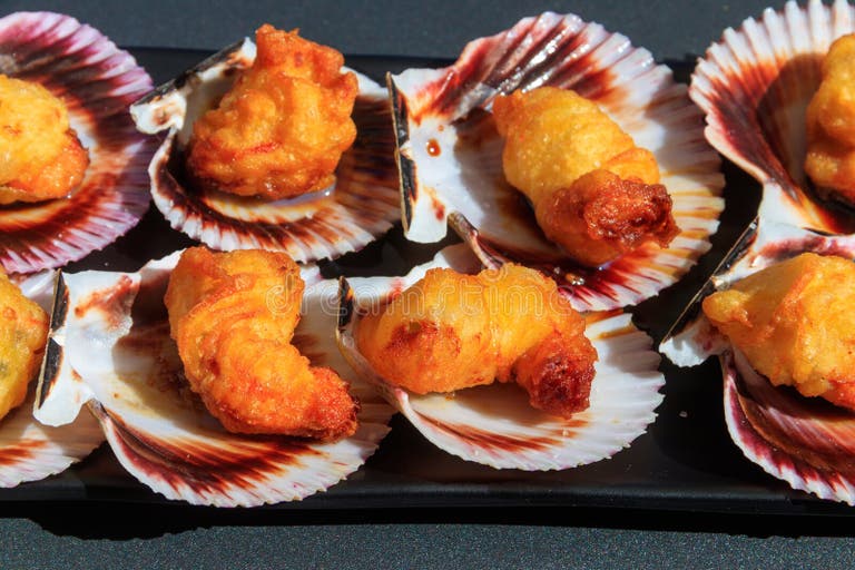 Deep-fried Battered Scallops in Its Shell on Table Stock Photo - Image ...