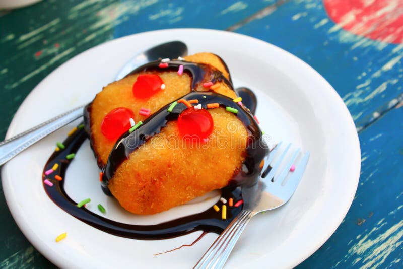 Deep Fried Bread Served with Chocolate Sauce Stock Image - Image of ...