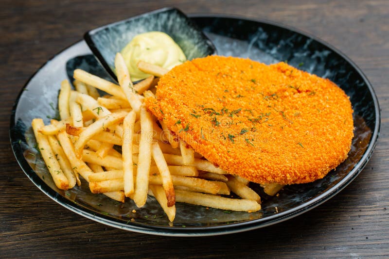 Deep-fried Breaded Cheese with Fries and Gritsa Sauce Stock Image ...