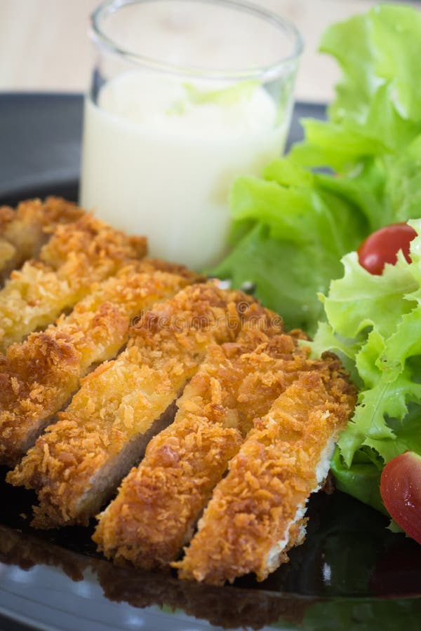Deep Fried Breaded Pork Rice with Salad Stock Image - Image of meal ...