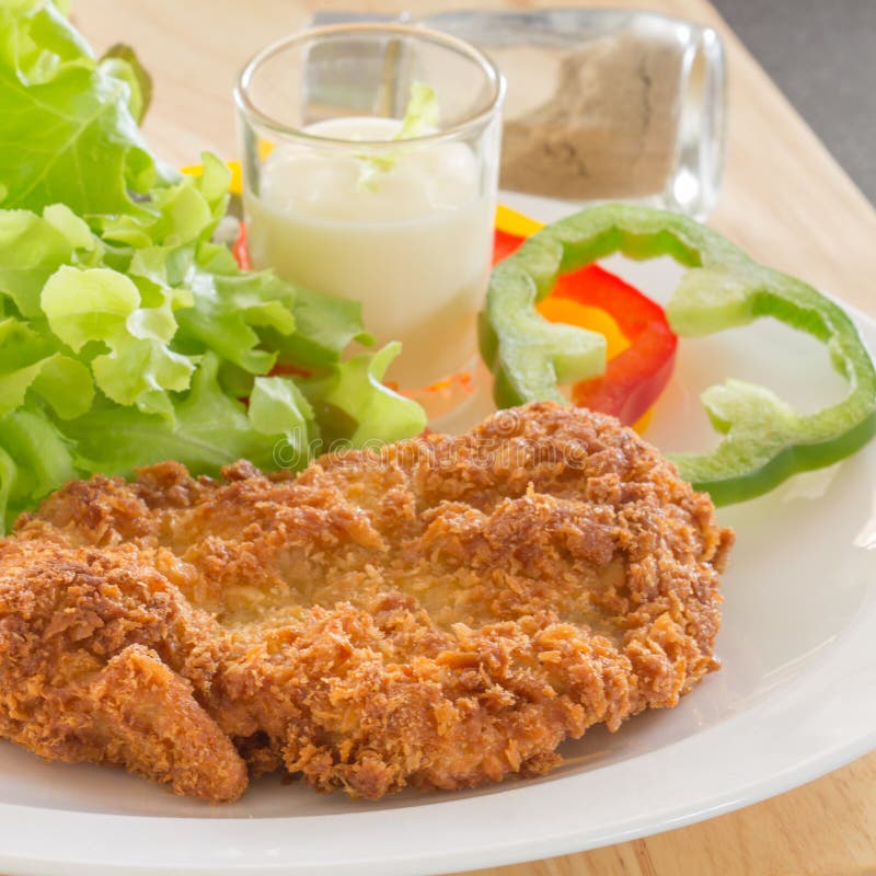 Deep Fried Breaded Pork Rice with Salad Stock Image - Image of cooking ...