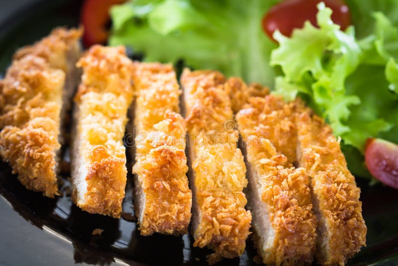Deep Fried Breaded Pork Rice with Salad Stock Photo - Image of fried ...